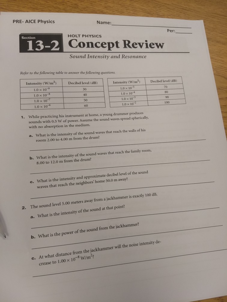 PRE- AICE Physics Name: Per: Sectiorn HOLT PHYSICS | Chegg.com