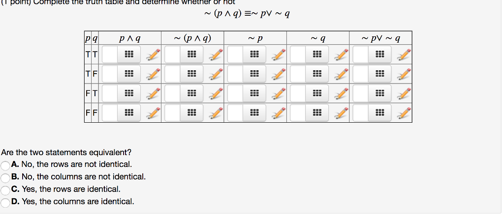 Solved l point) Complete the truth table and determine | Chegg.com