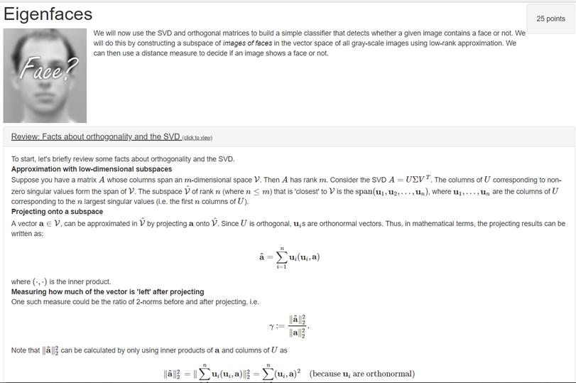 Solved Eigenfaces 25 points We will now use the SVD and | Chegg.com