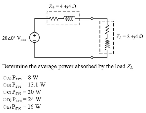Solved Determine the average power absorbed by the load ZL. | Chegg.com