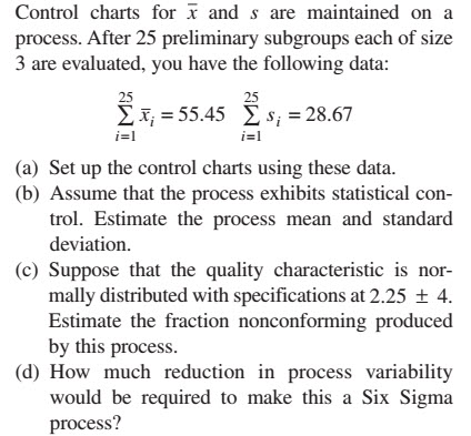 Control charts for x and s are maintained on a | Chegg.com