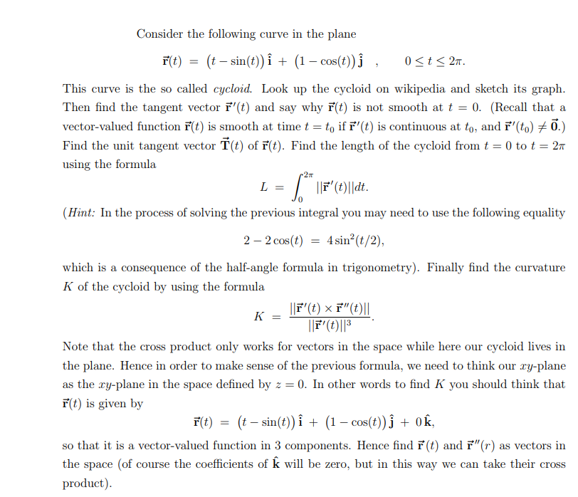 Solved Consider the following curve in the plane r(t) | Chegg.com