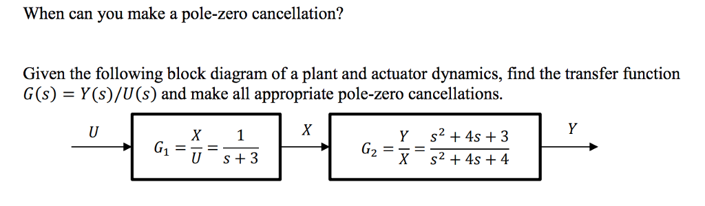 Solved When can you make a pole-zero cancellation? Given the | Chegg.com