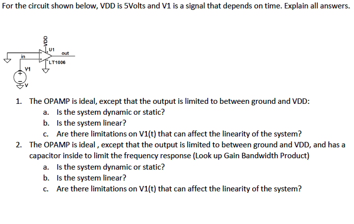 Solved For the circuit shown below, VDD is 5Volts and V1 is | Chegg.com