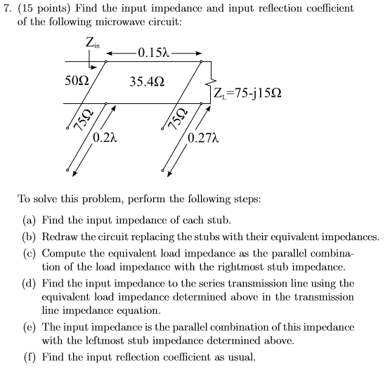 Solved 7. (15 points) Find the input impedance and input | Chegg.com