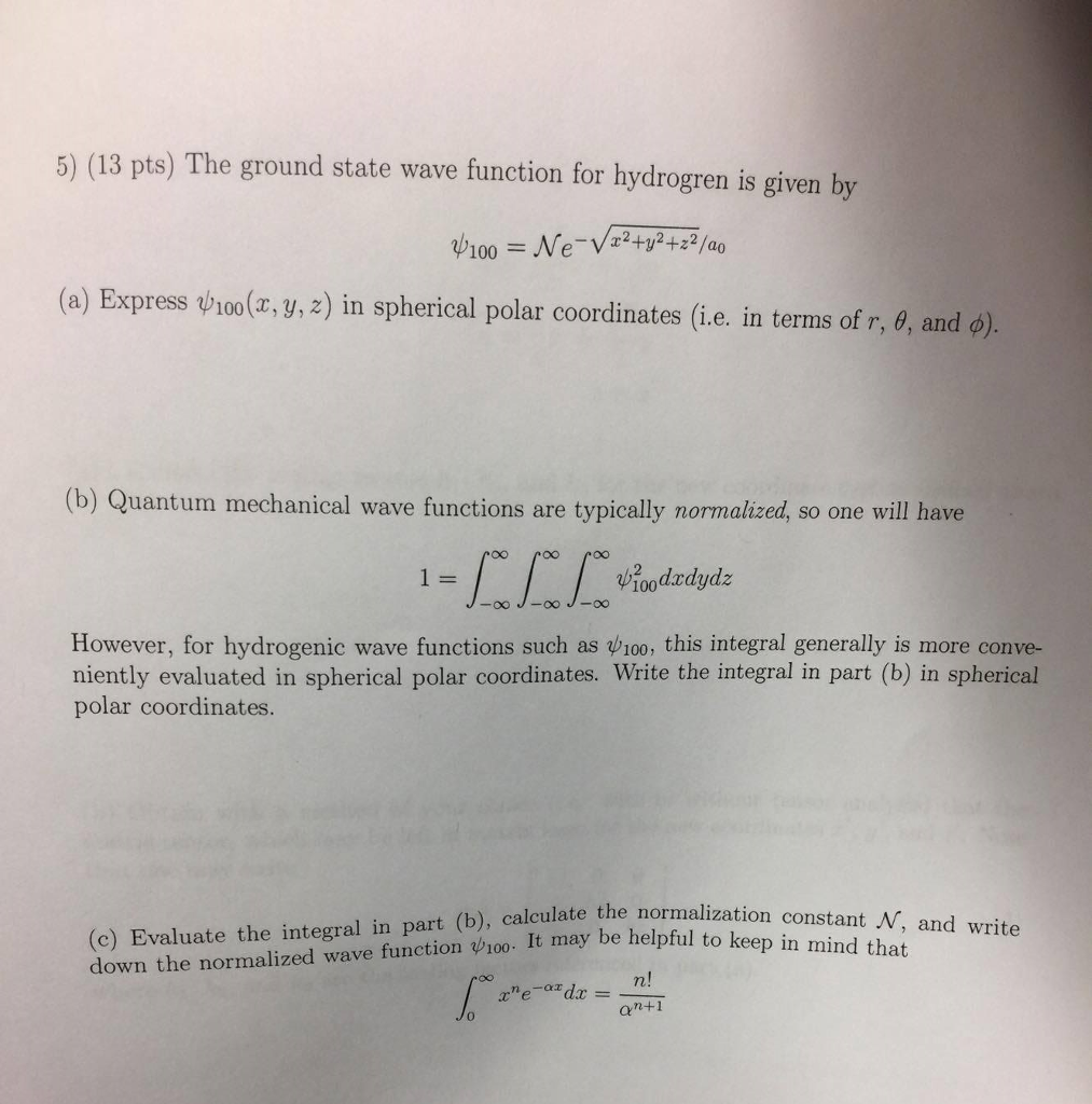 Solved The ground state wave function for hydrogren is given | Chegg.com