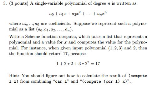 Solved A single-variable polynomial of degree n is written | Chegg.com