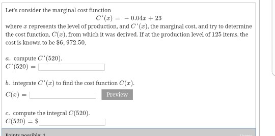 Solved Let's consider the marginal cost function C, (x) = | Chegg.com