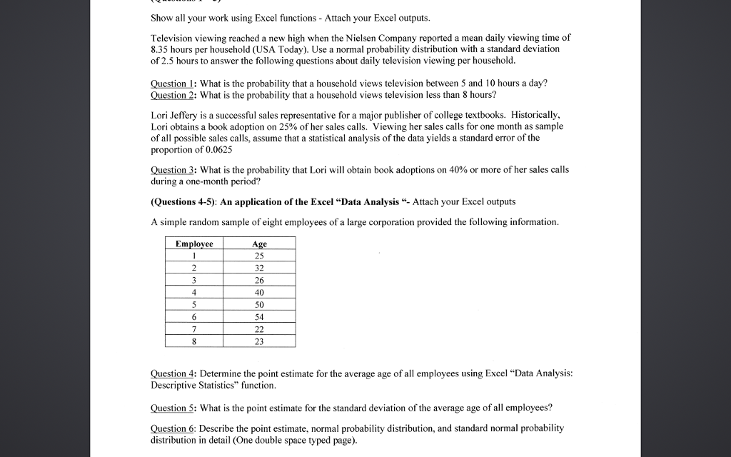 Solved Show all your work using Excel functions - Attach | Chegg.com