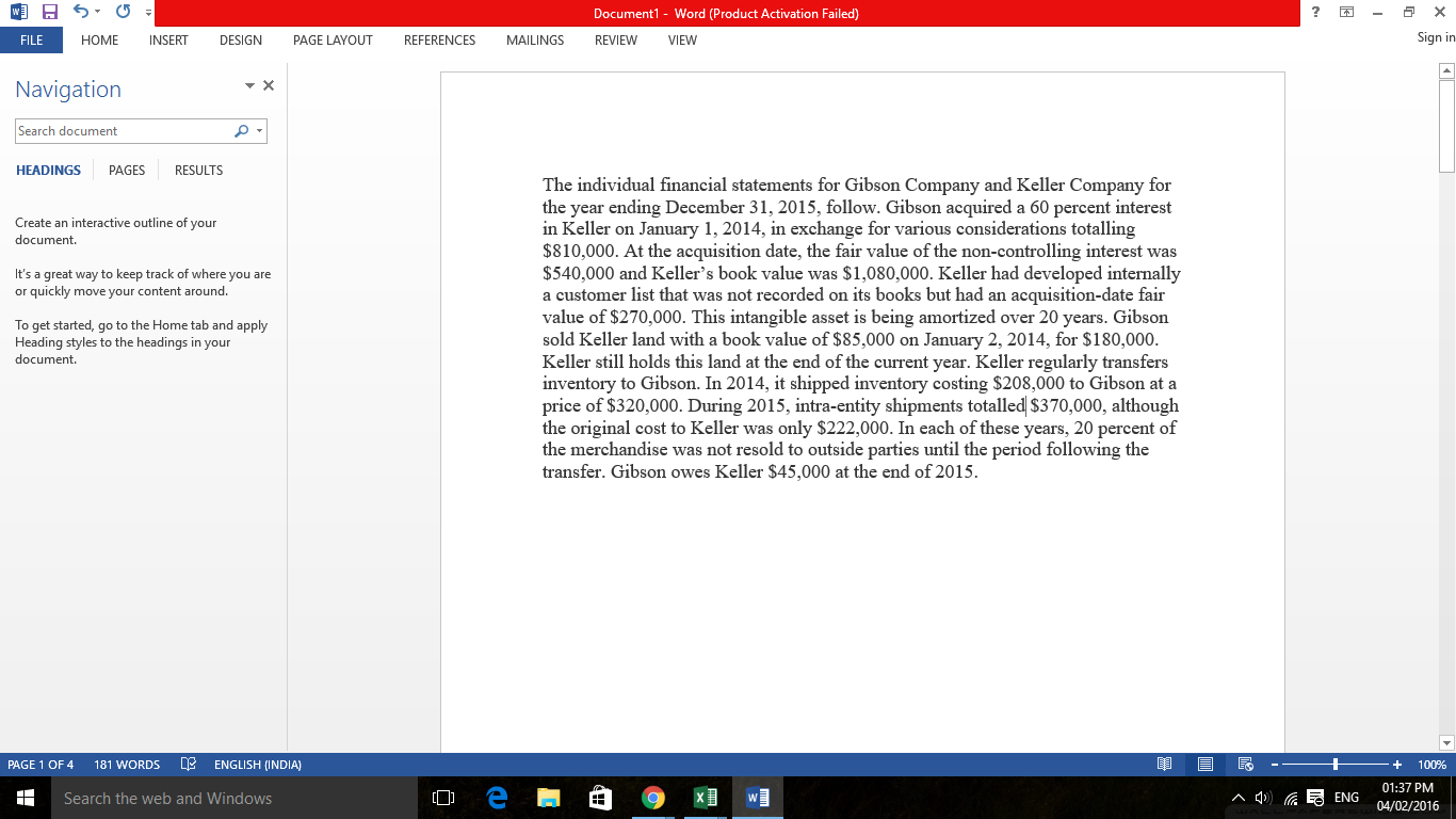Solved Document1- Word (Product Activation Failed) FILE HOME | Chegg.com