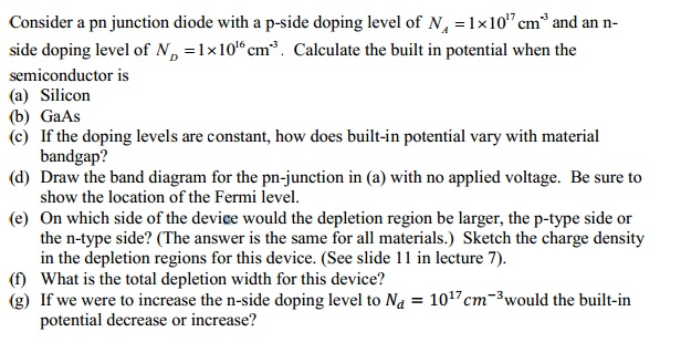 Consider a pn junction diode with a p-side doping | Chegg.com
