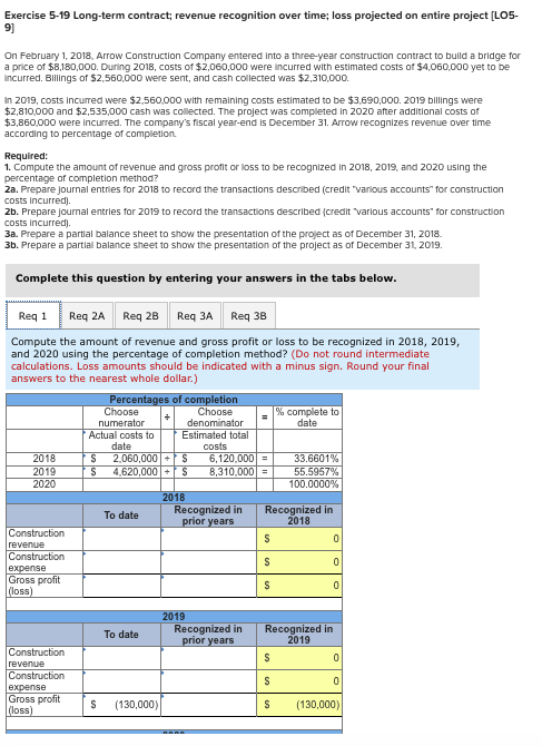 Solved Exercise 5-19 Long-term contract; revenue recognition | Chegg.com