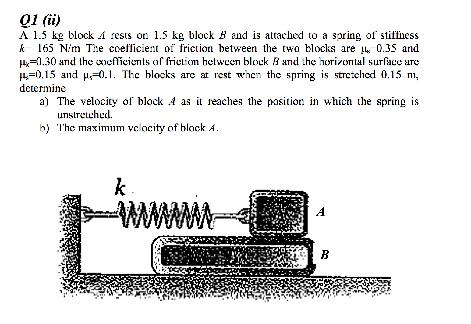 Solved A 1.5 kg block A rests on 1.5 kg block B and is | Chegg.com Solved A 1.5 kg block A rests on 1.5 kg block B and is | Chegg.com