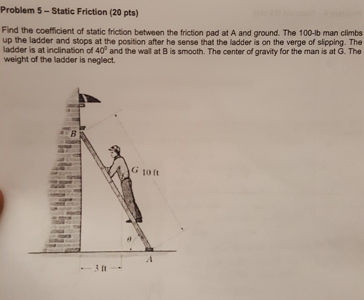 Solved Problem 5-Static Friction (20 pts) Find the | Chegg.com