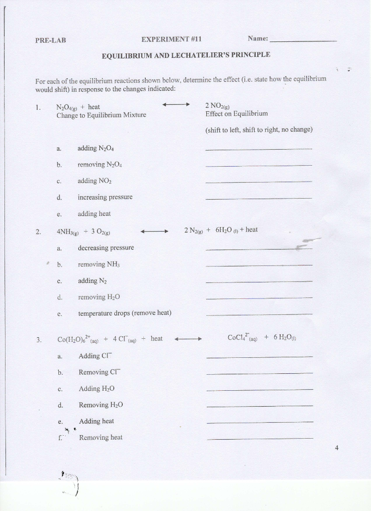 Solved PRE-LAB EXPERIMENT #11 ame: EQUILIBRIUM AND | Chegg.com