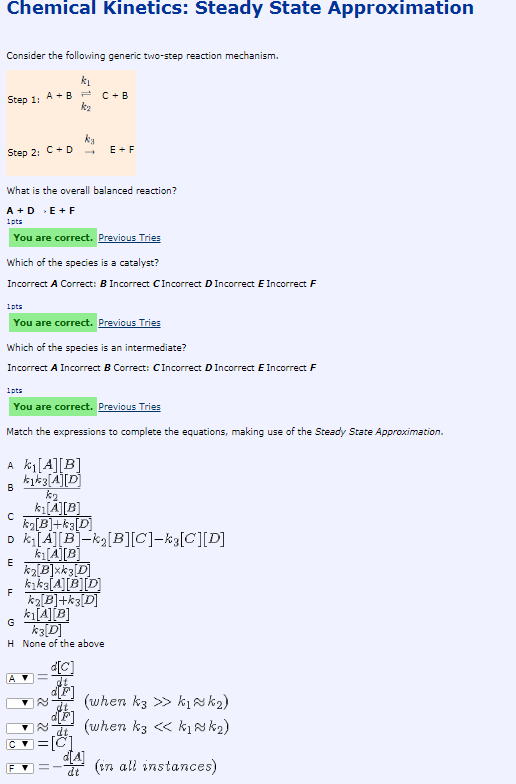 Solved Chemical Kinetics: Steady State Approximation | Chegg.com