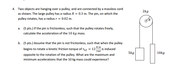 Solved 4. Two objects are hanging over a pulley, and are | Chegg.com