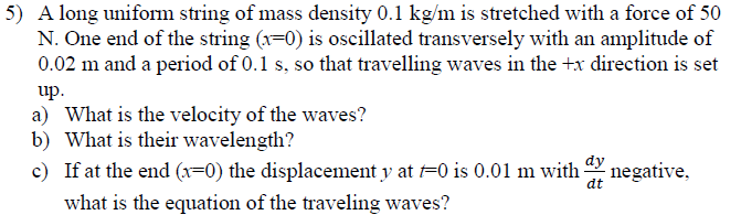 Solved A long uniform string of mass density 0.1 kg/m is | Chegg.com