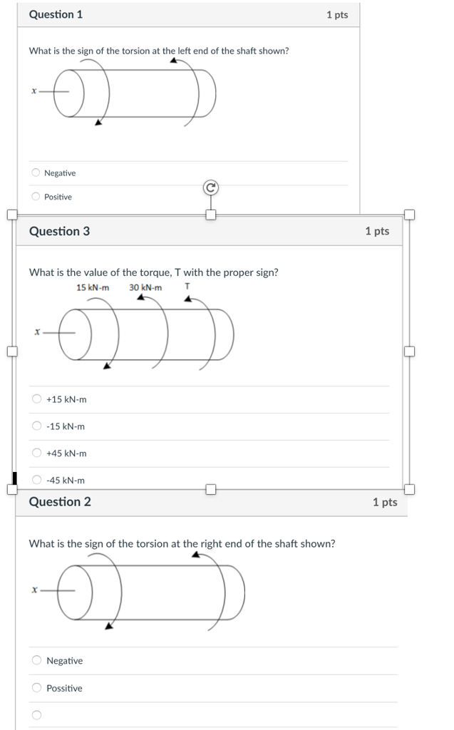 Solved 1 pts Question 1 What is the sign of the torsion at | Chegg.com Solved 1 pts Question 1 What is the sign of the torsion at | Chegg.com