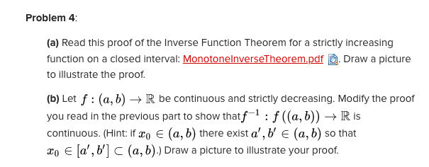 Solved Problem 4 (a) Read this proof of the Inverse Function | Chegg.com