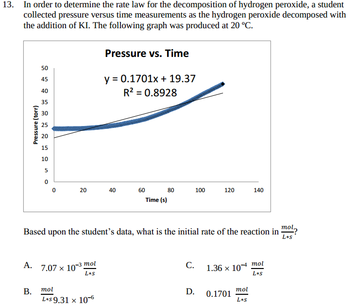 Solved 13. In order to determine the rate law for the | Chegg.com