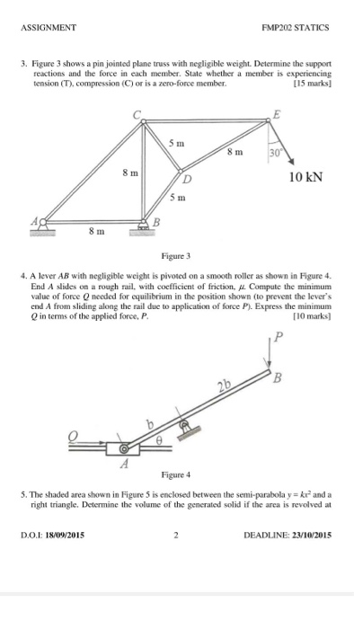 Solved ASSIGNMENT FMP202 STATICS FMP202 STATICS ASSIGNMENT | Chegg.com