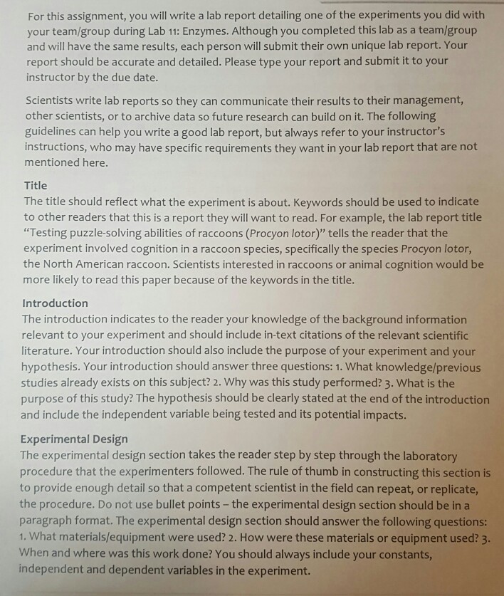 Solved For this assignment, you will write a lab report | Chegg.com