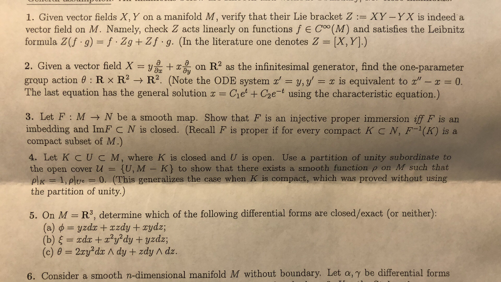6. Consider a smooth n-dimensional manifold M without | Chegg.com