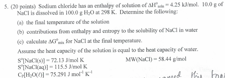 Solved 5. (20 points) Sodium chloride has an enthalpy of | Chegg.com