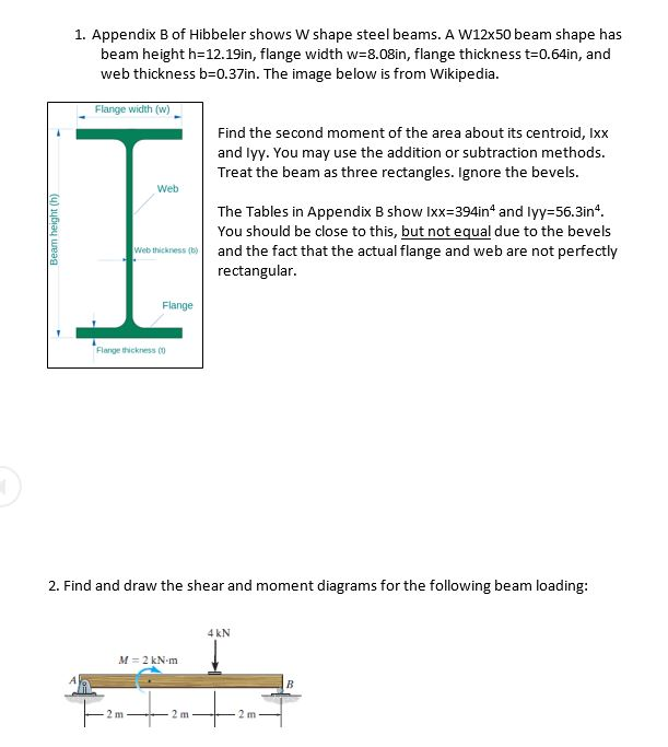 Solved 1. Appendix B of Hibbeler shows W shape steel beams. | Chegg.com