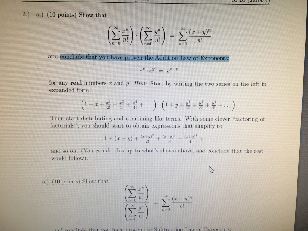 Solved 2.) a.) (10 points) Show that n! n! and conclude that | Chegg.com