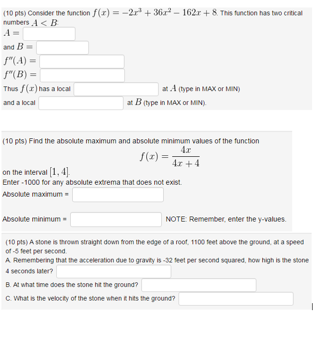 Solved Consider the function f(x) = -2x^3 + 36x^2 - 162x + | Chegg.com