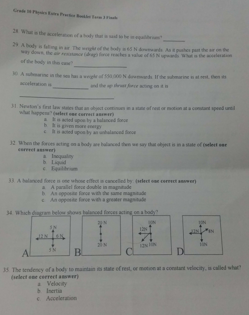 Solved Grade 10 Physics Extra Practice Booklet Term 3 Finals | Chegg.com