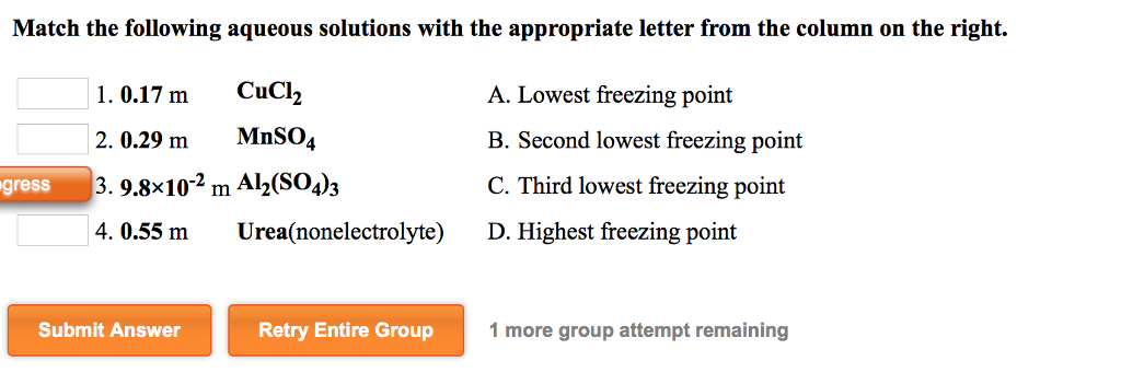 Solved Freezing Point Trend : Match the following aqueous | Chegg.com