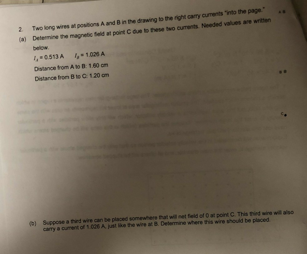 Solved 2. Two long wires at positions A and B in the drawing | Chegg.com