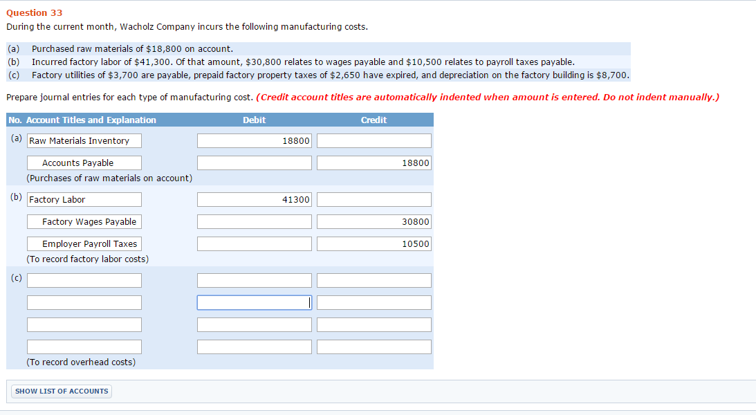 Solved During the current month, Wacholz Company incurs the | Chegg.com