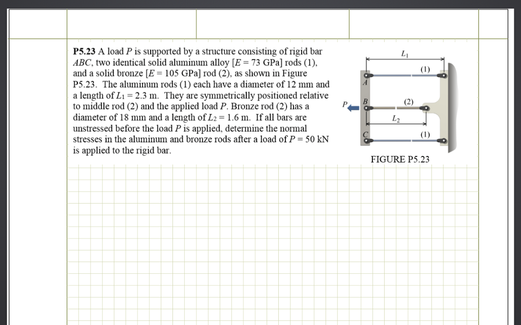 Solved P5.23 A load P is supported by a structure consisting | Chegg.com