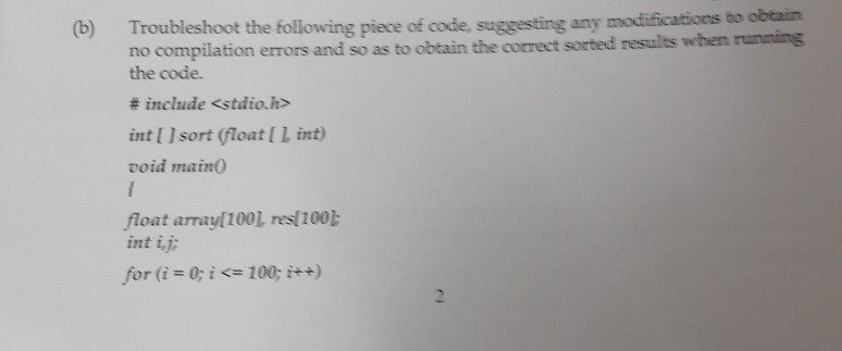Solved (b) Troubleshoot the following piece no compilation | Chegg.com