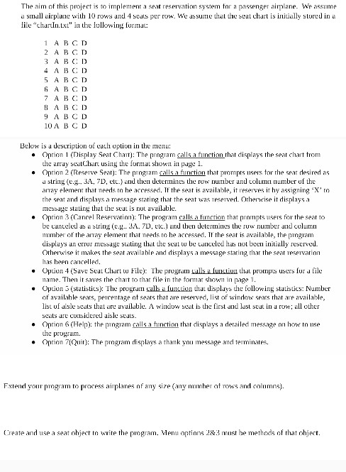 Solved The aim of this project is to implemenr a seat | Chegg.com