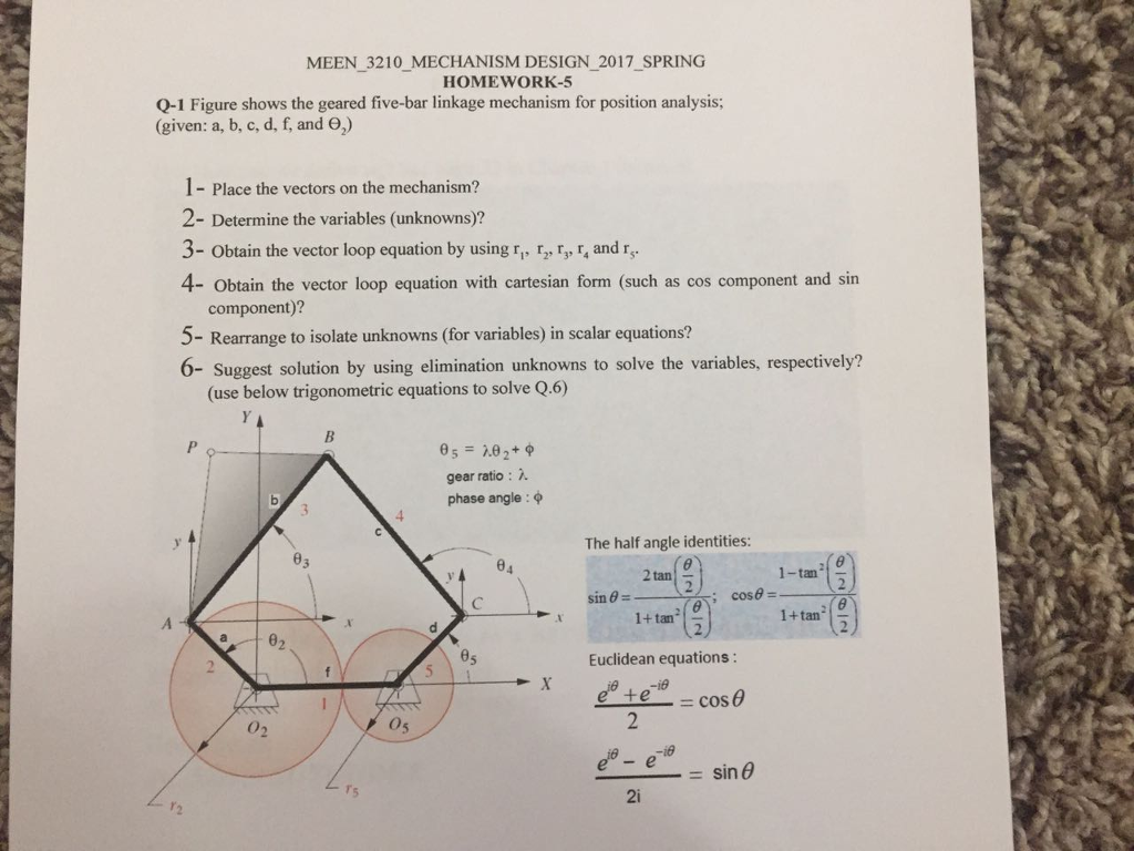 Figure shows the geared five-bar linkage mechanism | Chegg.com