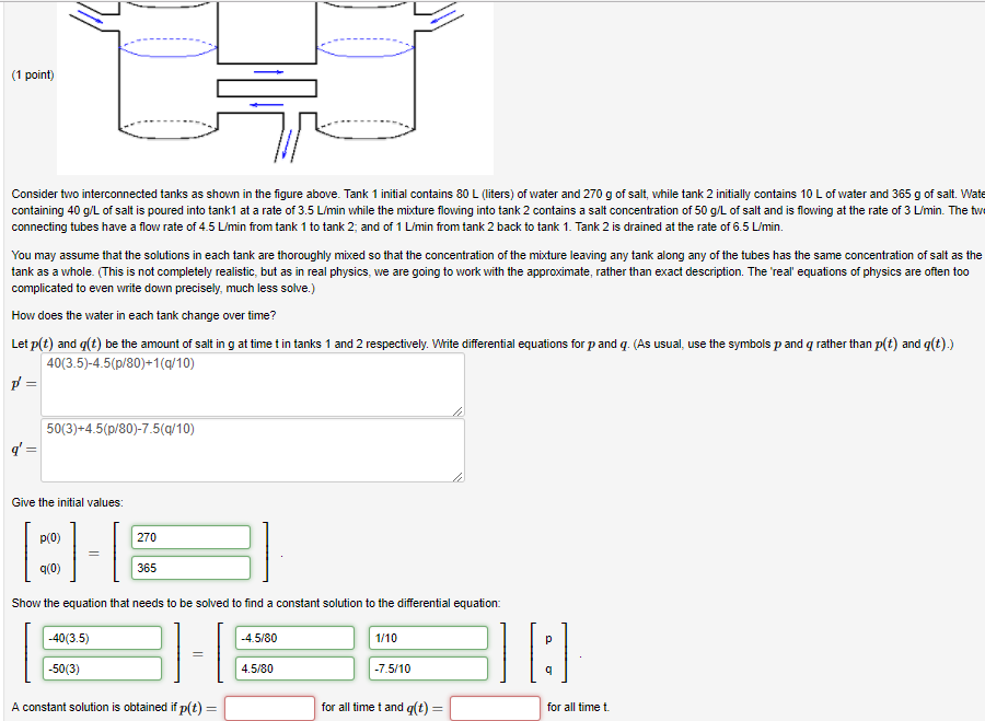 Solved (1 point) Consider two interconnected tanks as shown | Chegg.com