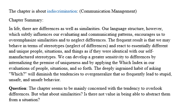 Solved The chapter is about indiscrimination: (Communication | Chegg.com