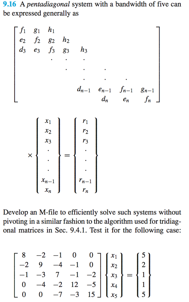 Solved A Penta diagonal system with a bandwidth of five can | Chegg.com