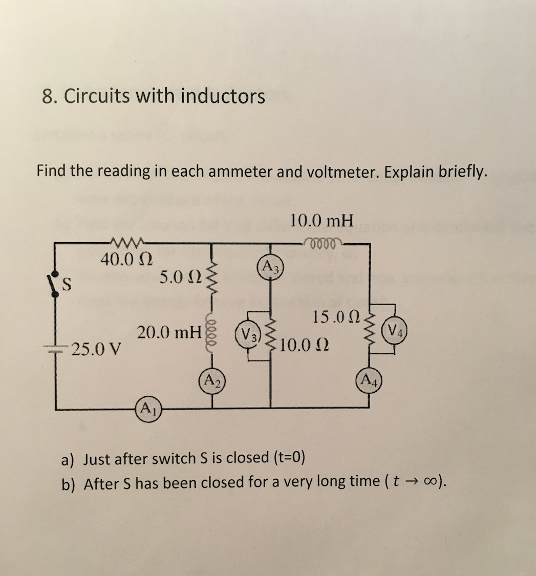 Solved Circuits with inductors Find the reading in each | Chegg.com