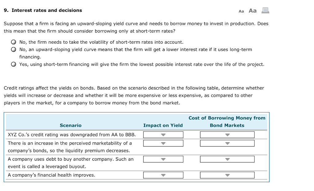 Solved 9. Interest rates and decisions Aa Aa E Suppose that | Chegg.com