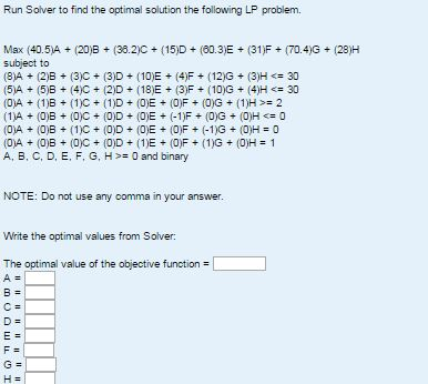 Solved Run Solver to find the optimal solution the following | Chegg.com