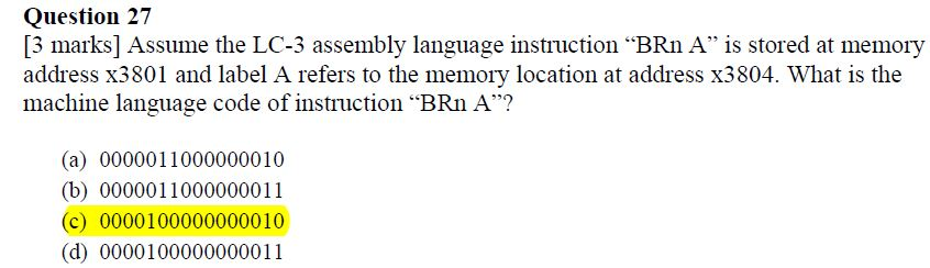 Solved Question 27 [3 marks] Assume the LC-3 assembly | Chegg.com
