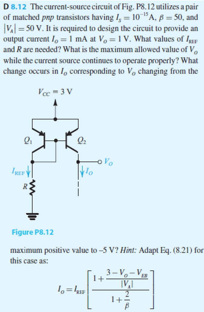 Solved D 8.12 The current-source circuit of Fig. P8.12 | Chegg.com