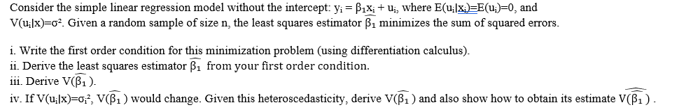 Solved Consider the simple linear regression model without | Chegg.com