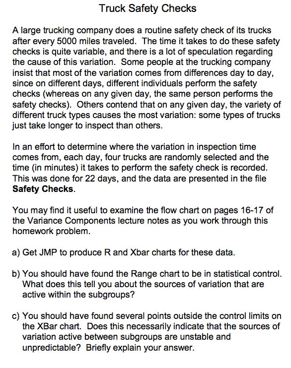 Truck Safety Checks A large trucking company does a | Chegg.com